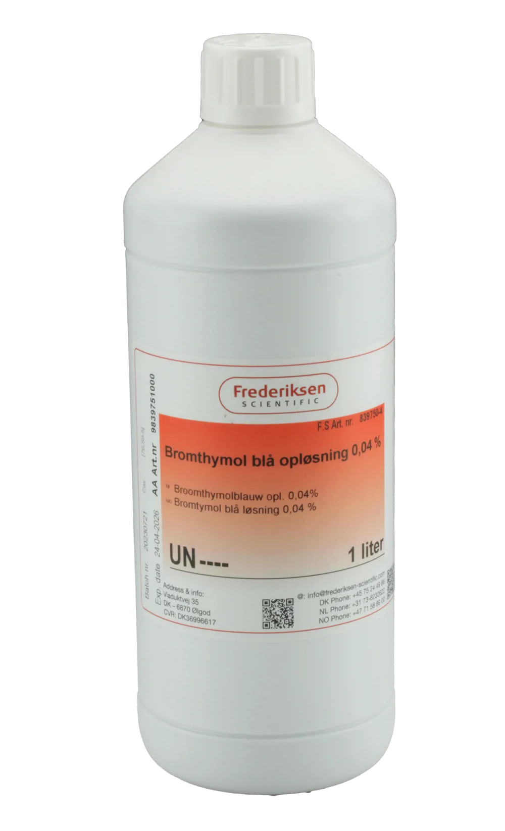 Bromthymolblått, 0,04 %, 1L - BB;Indikatorer - Frederiksen Scientific